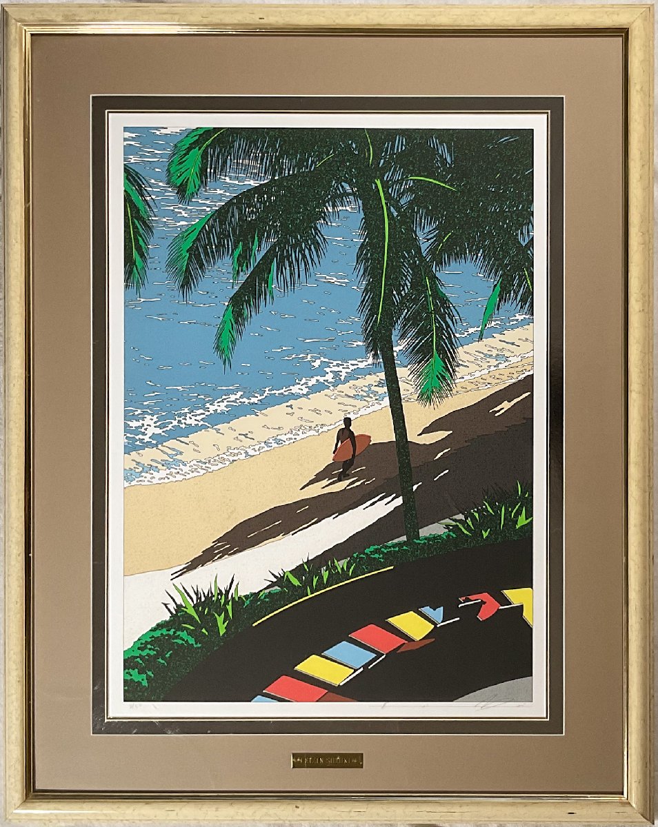 代購代標第一品牌－樂淘letao－鈴木英人(1948-) 限定たったの50部『 WAVES PM. 4』1989年制作14版15色リトグラフ ハワイ・ワイキキ・サーフィン SOLD OUT作品