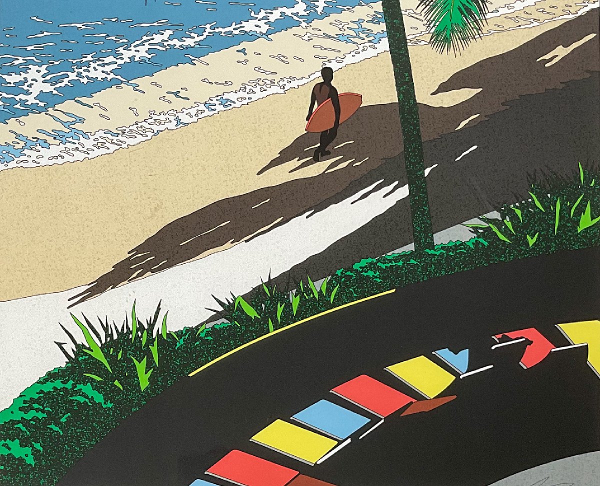 代購代標第一品牌－樂淘letao－鈴木英人(1948-) 限定たったの50部『 WAVES PM. 4』1989年制作14版15色リトグラフ ハワイ・ワイキキ・サーフィン SOLD OUT作品